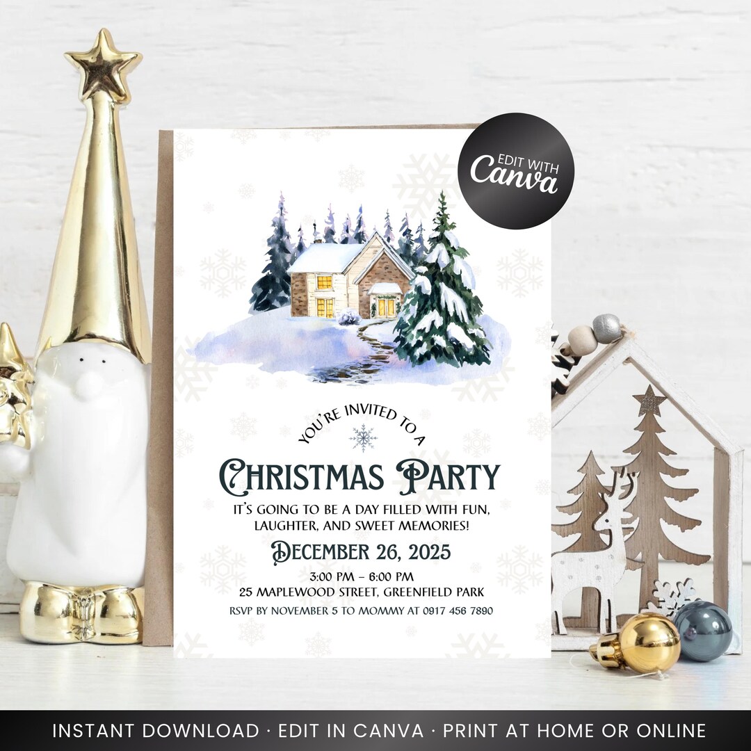 Editable Christmas Party Invitation, Printable Christmas Invitation ...