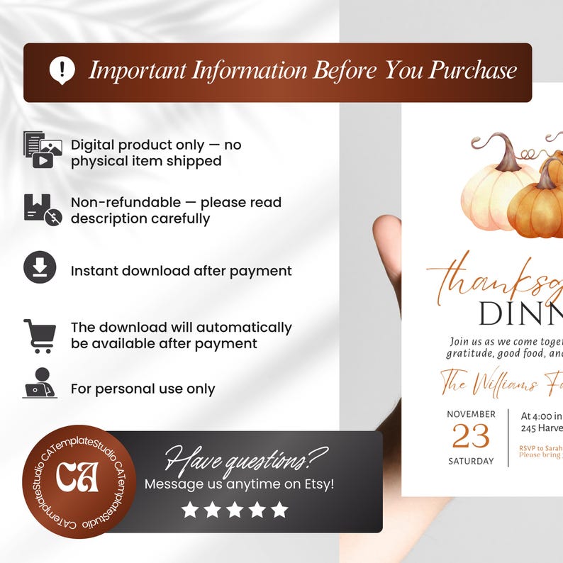 Editable Thanksgiving Dinner Invitation | Let's Gather Invitation | Let ...