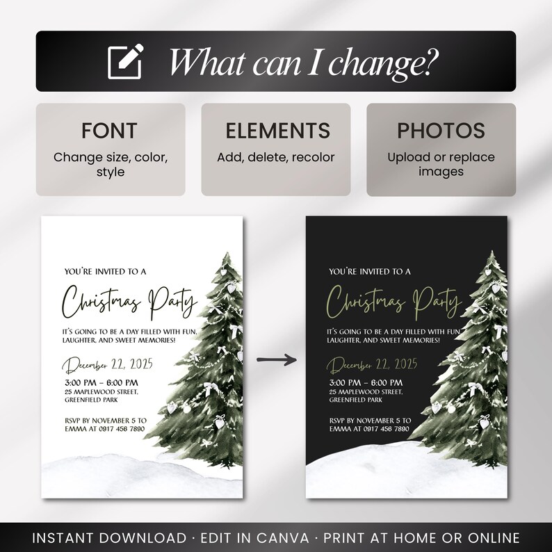 Editable Christmas Party Invitation, Printable Christmas Invitation ...