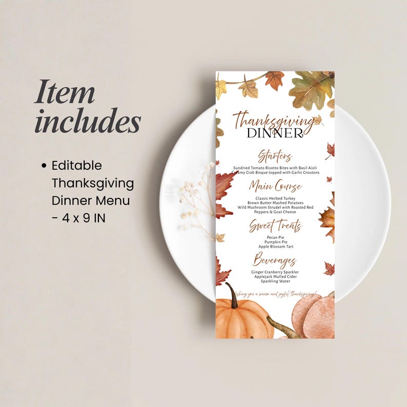 Editable Thanksgiving Dinner Menu | Pumpkin Thanksgiving Dinner Menu ...