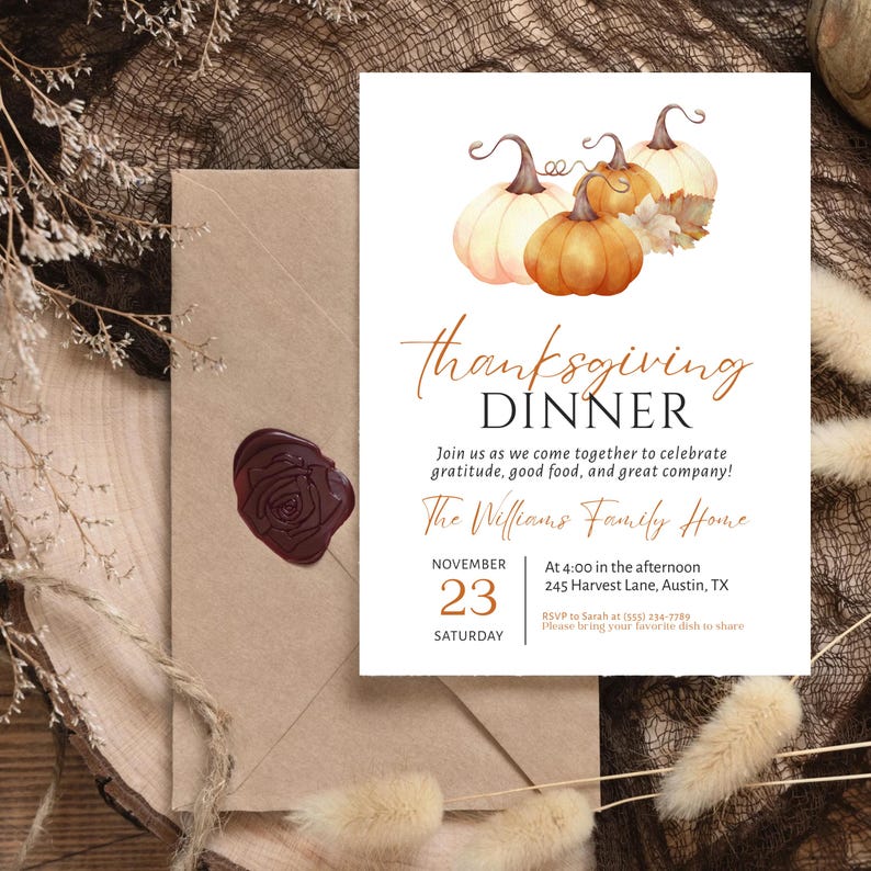 Editable Thanksgiving Dinner Invitation | Let's Gather Invitation | Let ...