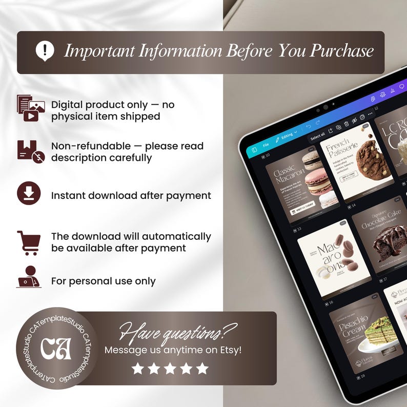 60 Luxury Bakery Instagram Template Canva | Editable Post and Story ...