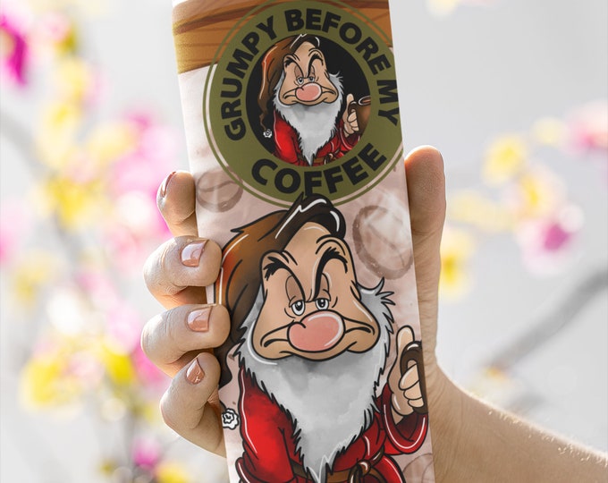 Grumpy Coffee Tumbler 20 Oz Skinny |coffee Dwarfs Sublimation Designs, Full Wrap, Digital ...
