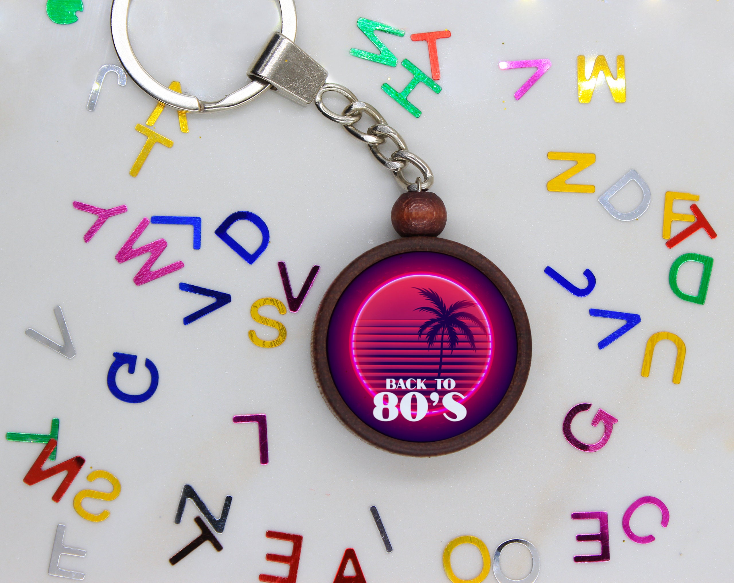 Back to 80s Keychain With Photo for Retro Gifts 80s Theme - Etsy
