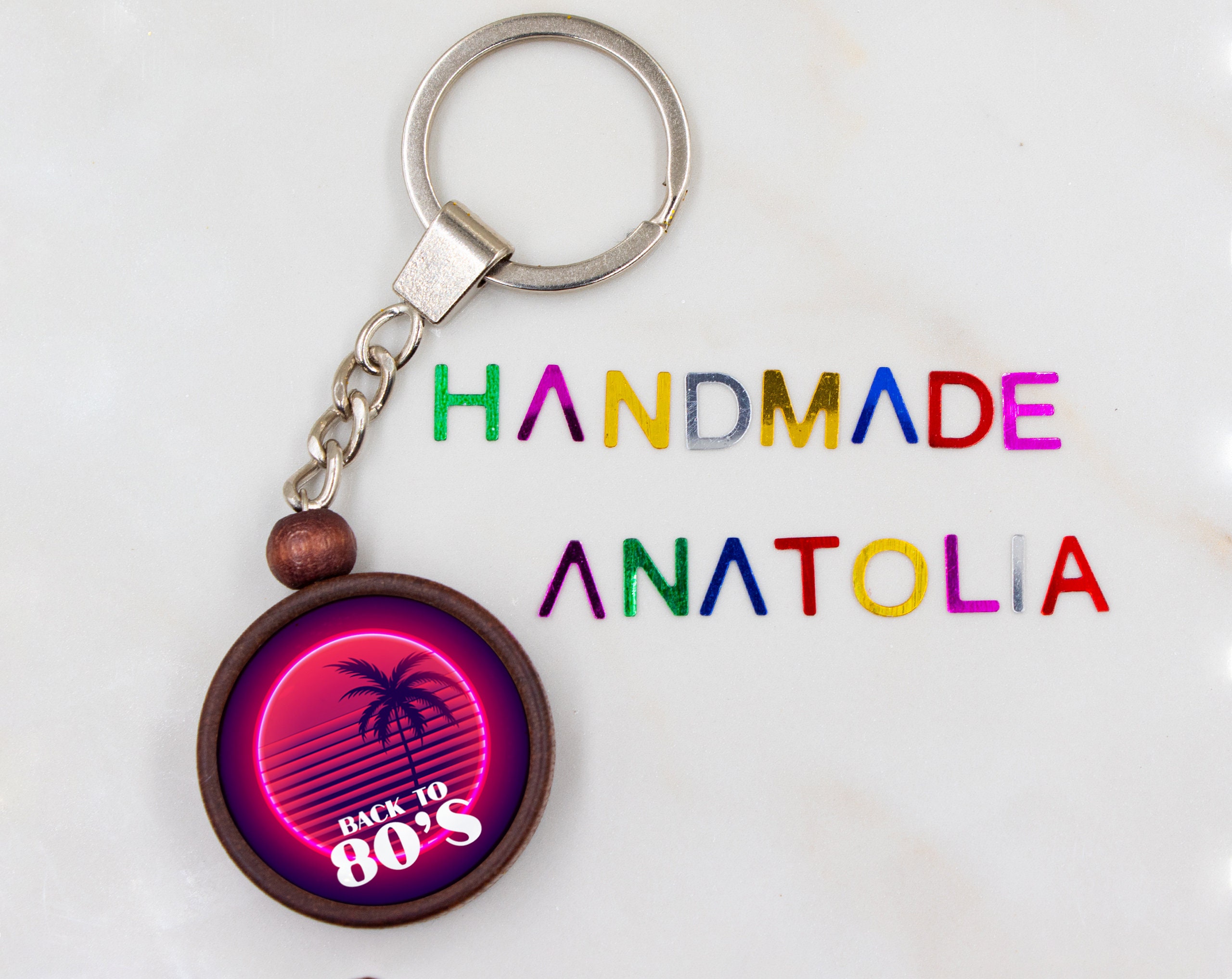 Back to 80s Keychain With Photo for Retro Gifts 80s Theme - Etsy