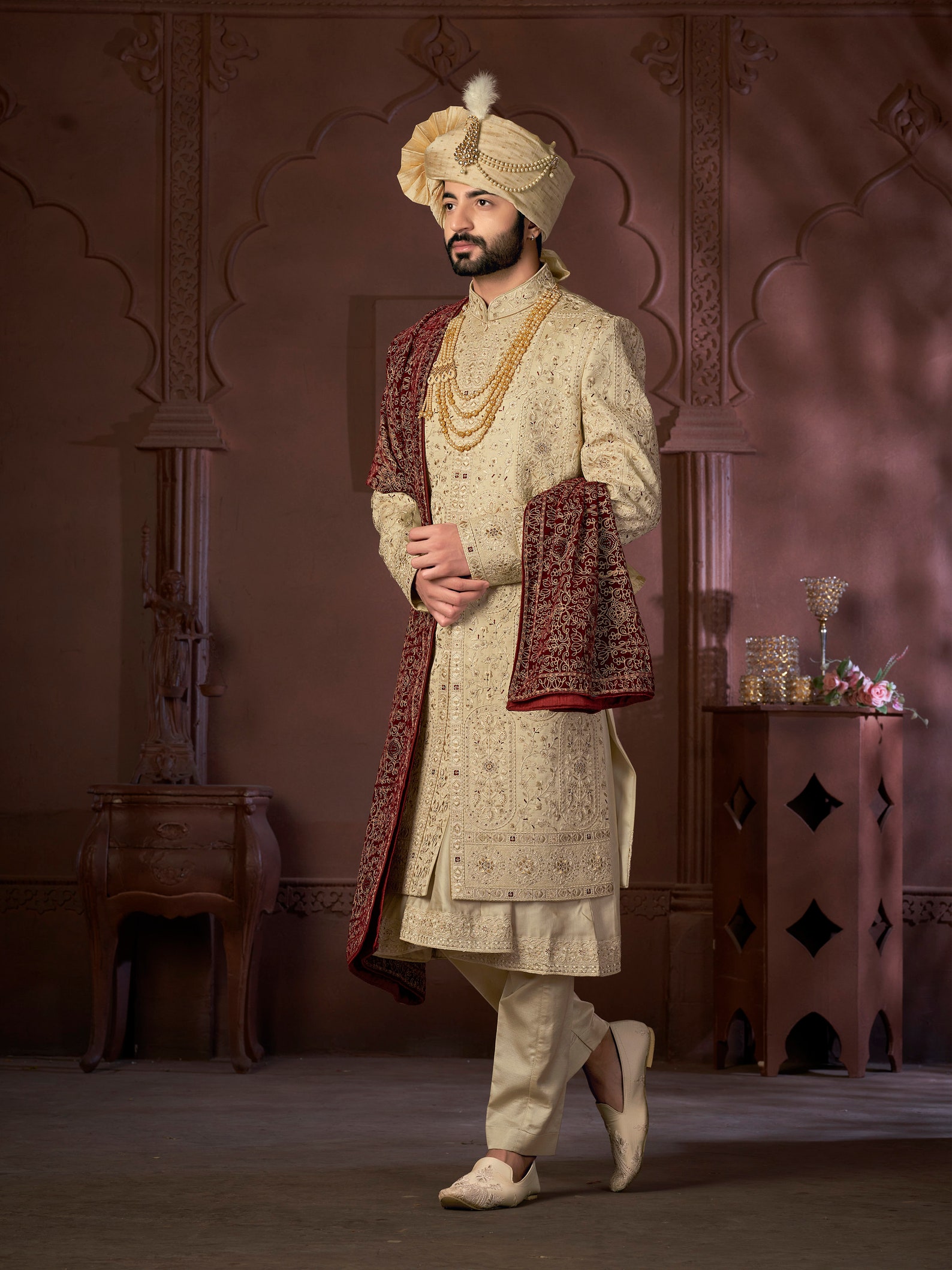 ATTRACTIVE GOLDEN SHERWANI Groom, Groom Wedding Dress, Golden Sherwani ...