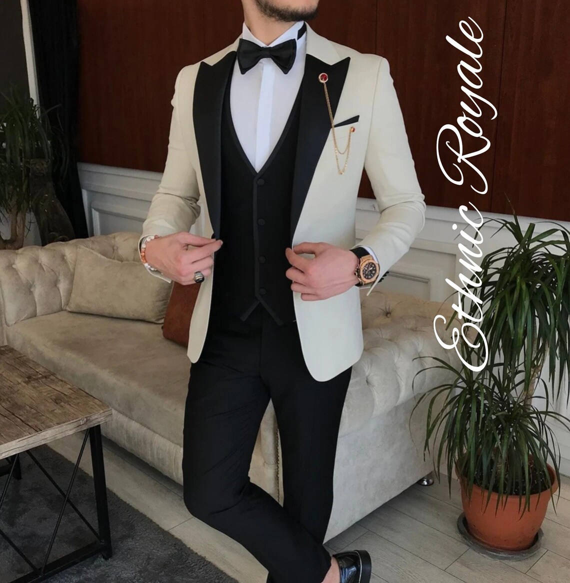 FINEST IVORY TUXEDO Men, Men Tuxedo 3 Piece Ivory, Men Dinner Suit ...