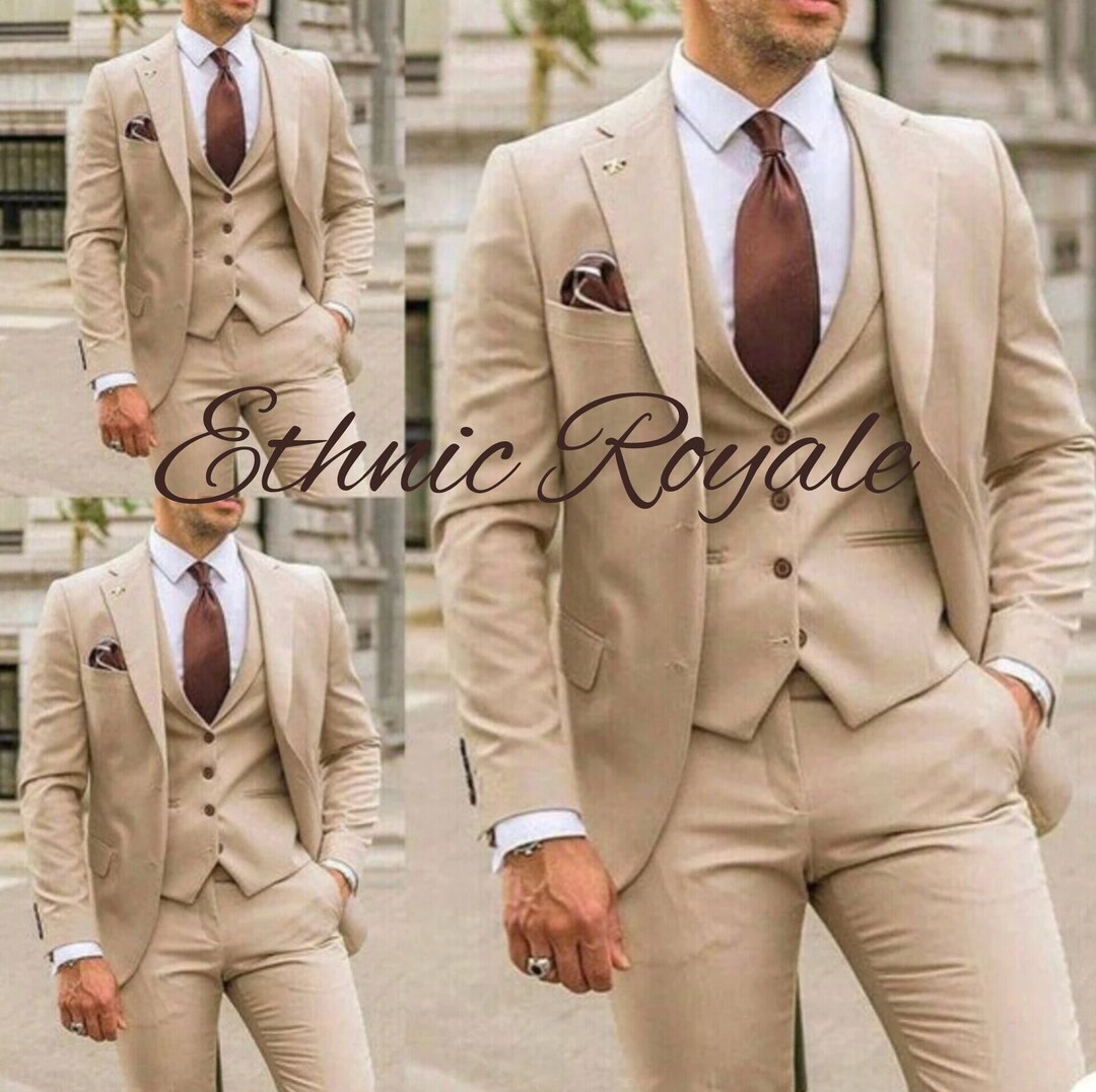 FINEST BEIGE SUIT Men, Men Suit 3 Piece Beige, Men Dinner Suit Beige ...