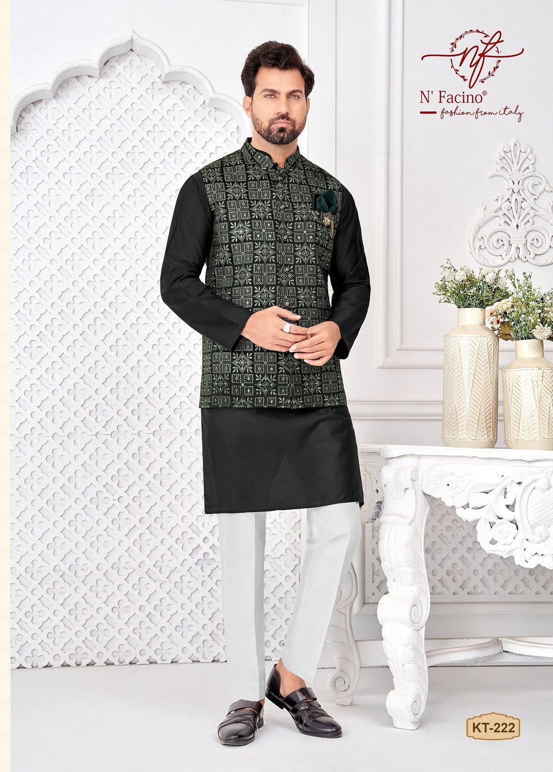 BLACK KURTA JACKET Set, Indian Jacket Kurta, Nehru Jacket Kurta, Black ...
