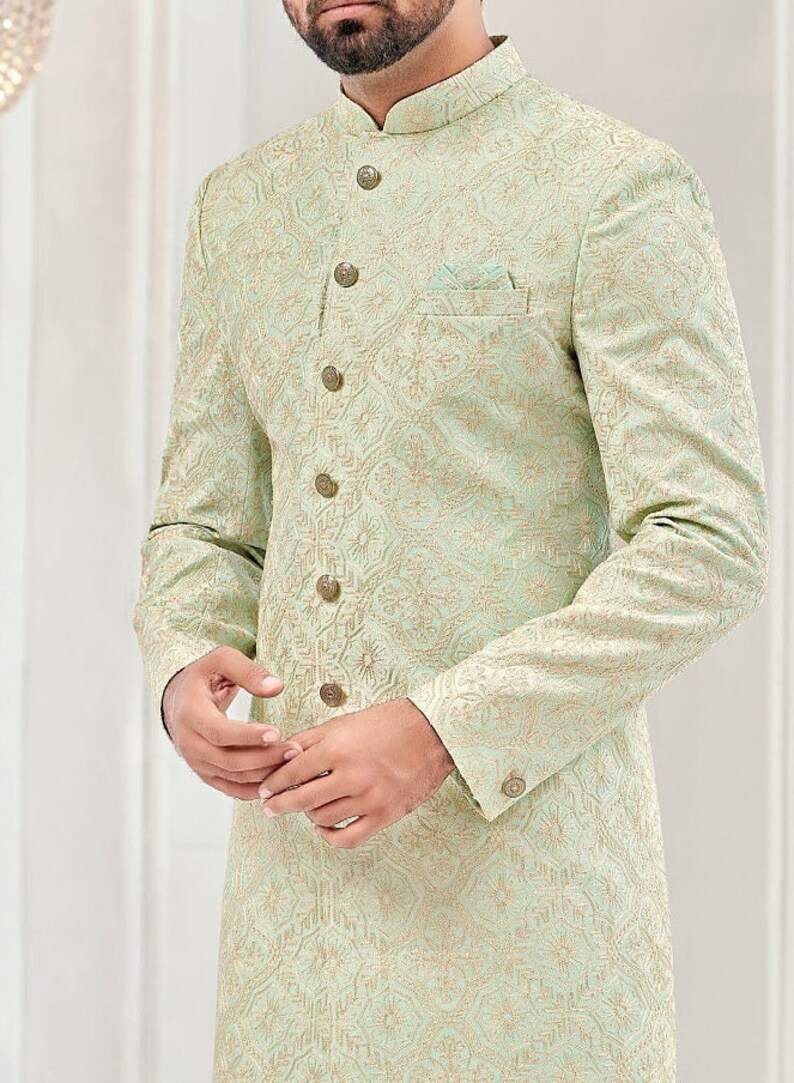 MINT GREEN SHERWANI Groom, Groom Wedding Dress, Green Sherwani, Groom ...