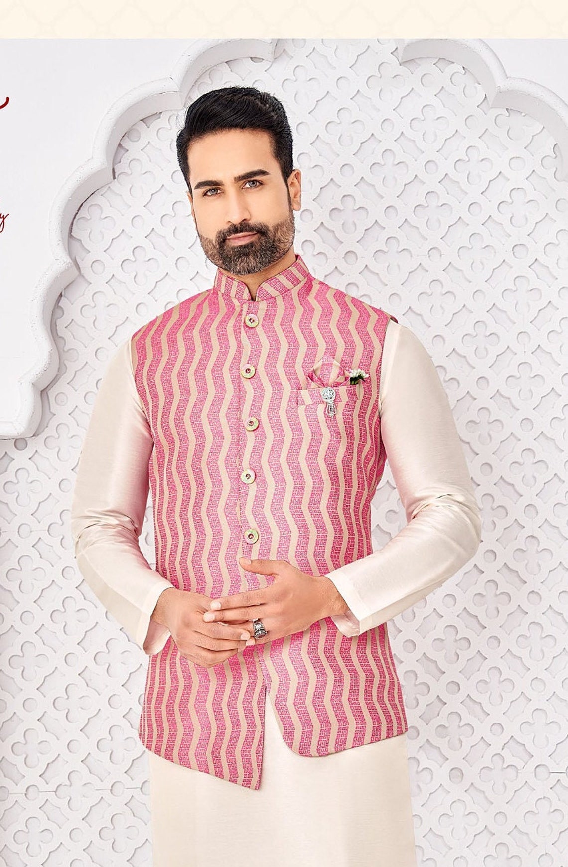 PINK KURTA JACKET Set, Indian Jacket Kurta, Nehru Jacket Kurta, Pink ...