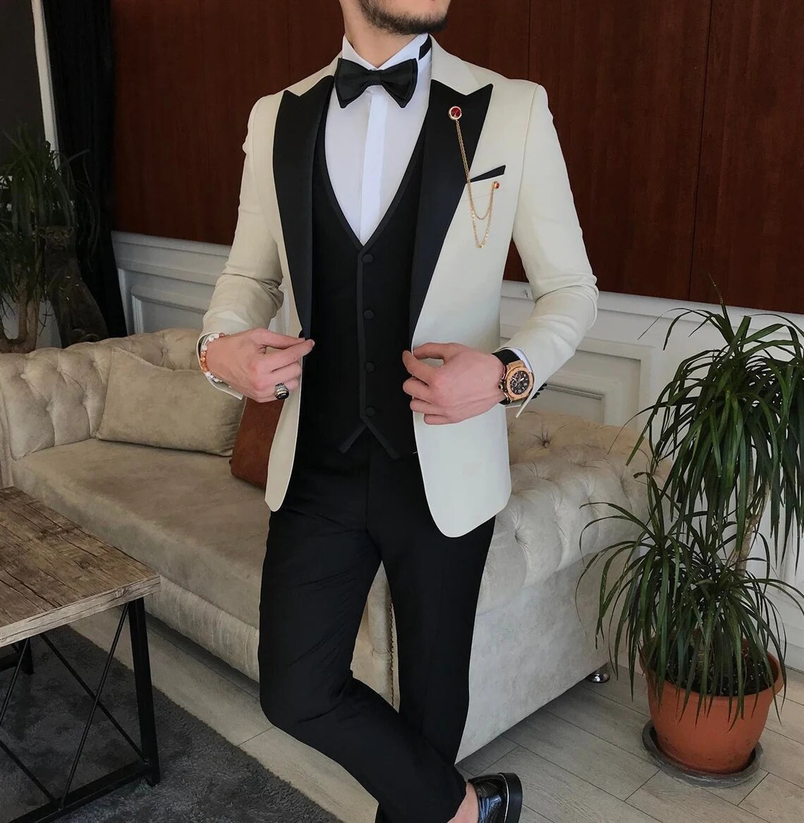 FINEST IVORY TUXEDO Men, Men Tuxedo 3 Piece Ivory, Men Dinner Suit ...