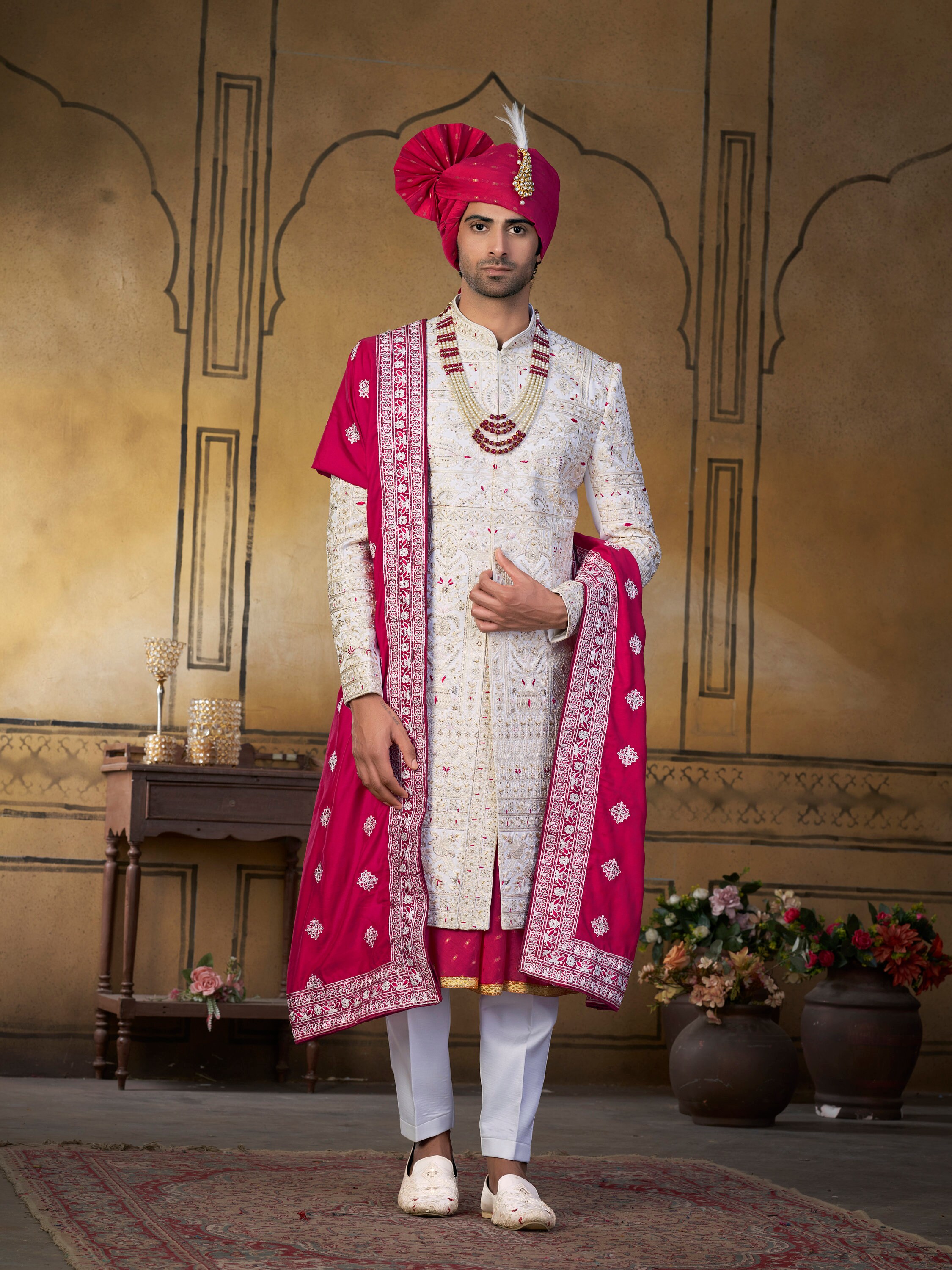 GLORIOUS WHITE SHERWANI Groom, Groom Wedding Dress, White Sherwani Men ...