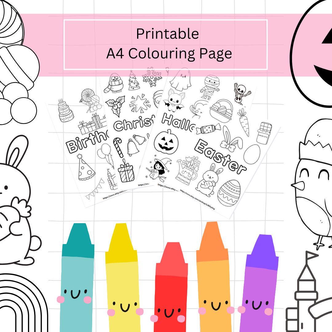 A4 Children's Celebration Colouring Page Set - Etsy