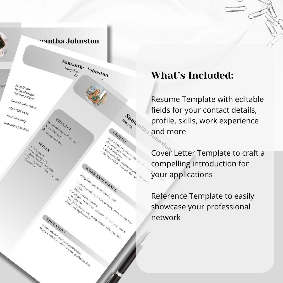 Professional Resume Template, Customise CV Cover Letter, Basic Resume ...