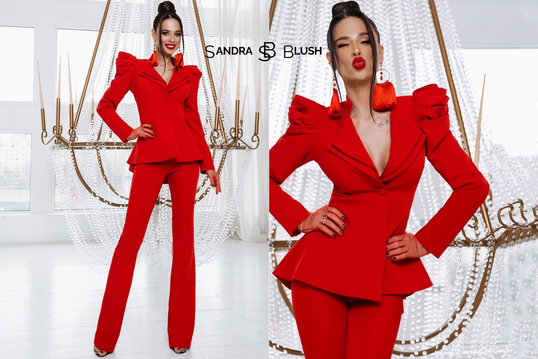 Red Women Pant Suit, Formal Pants Suit for Women, Dressy Women Suit ...