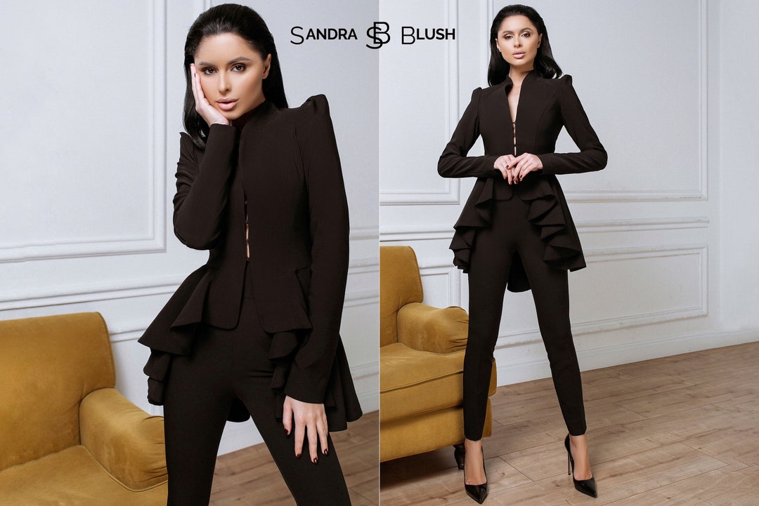 Black Peplum Suit, Basque Blazer Suit, Suit With Basque, Peplum Suit ...