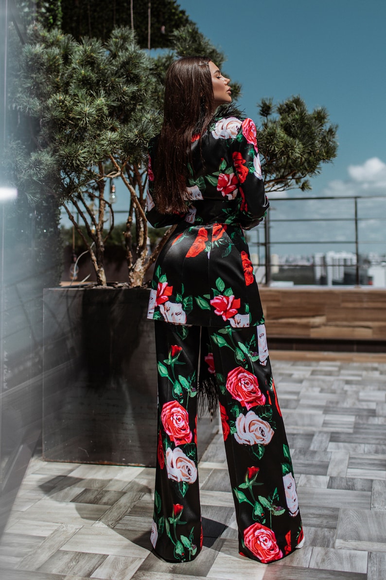 Women Floral Pants Suit, Floral Pants Suit, Women's Printed & Wide Leg ...