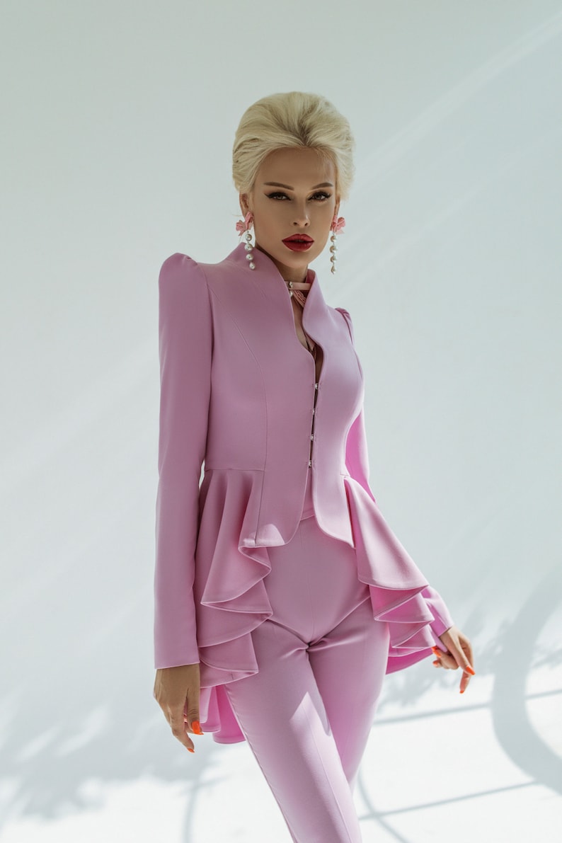 Pink Peplum Suit, Basque Blazer Suit, Suit With Basque, Peplum Suit ...