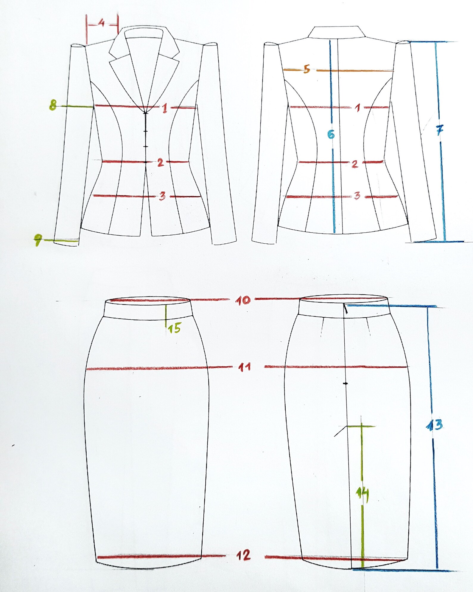 Black 2-piece Formal Midi Pencil Skirt Suit and Deep V Elongated Fitted ...