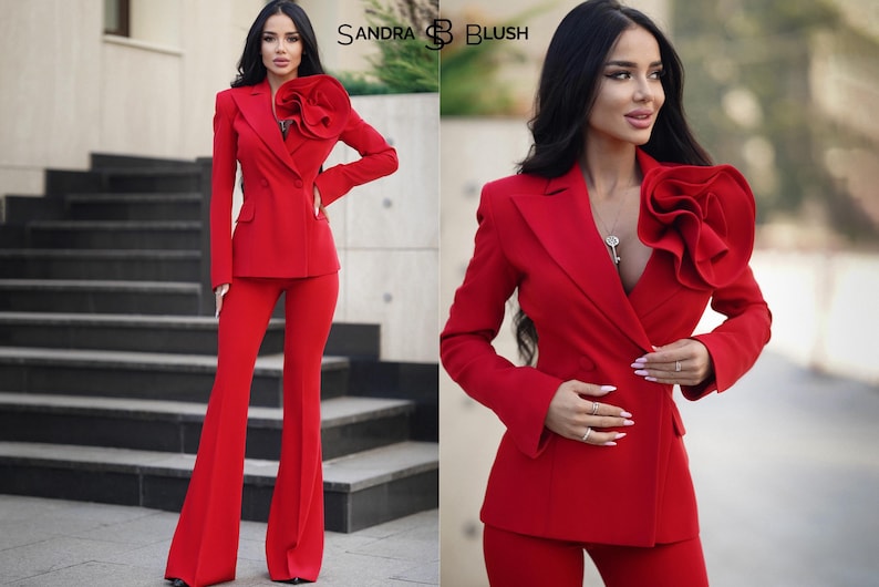 Women's Red Suit, Red Formal Pantsuit for Women, Red Pant Suit, Flared ...