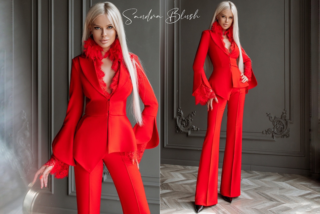 Red Suit Women, Lace Suit, Red Pant Suit for Women, Red Formal Womens ...