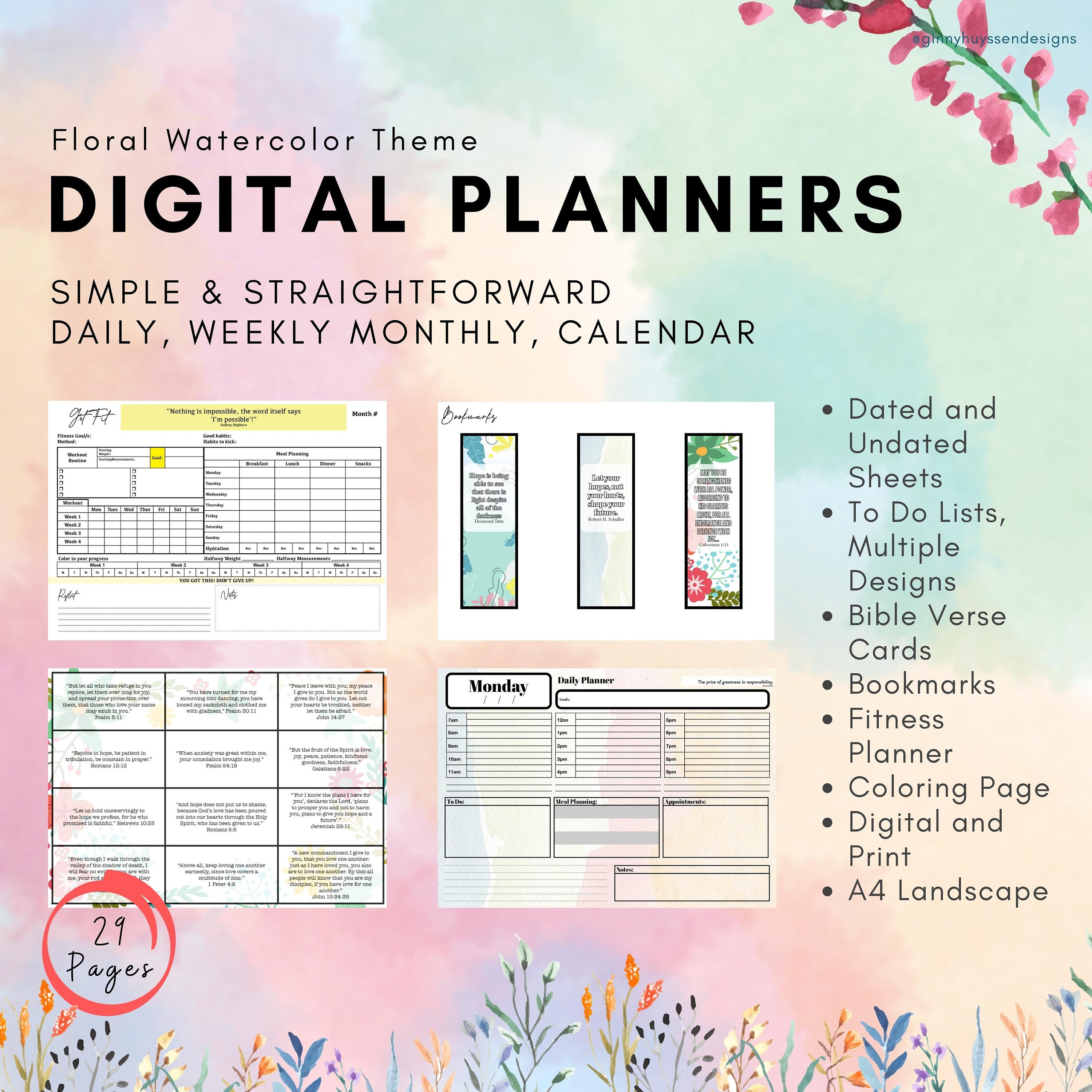 Printable Planner Set Digital File Calendars, Monthly, Weekly Planners ...