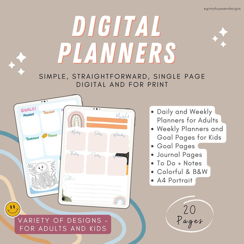 Printable Planner Set - Simple, Colorful Single Page Planners - Monthly ...