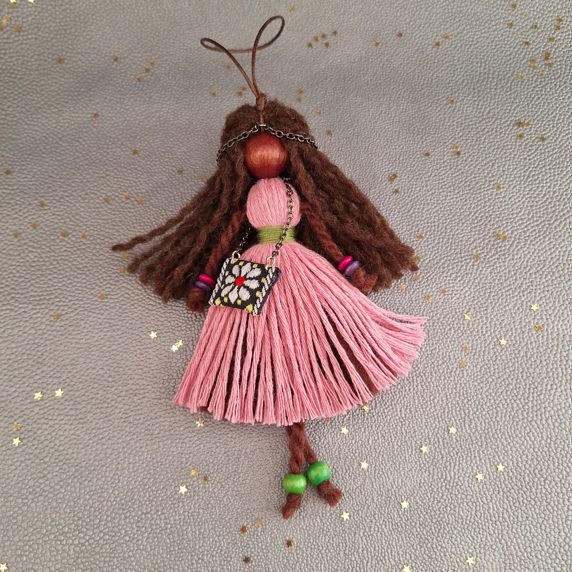 African American Macrame Doll, Black Fairy Doll, Yarn Doll, Small Boho ...