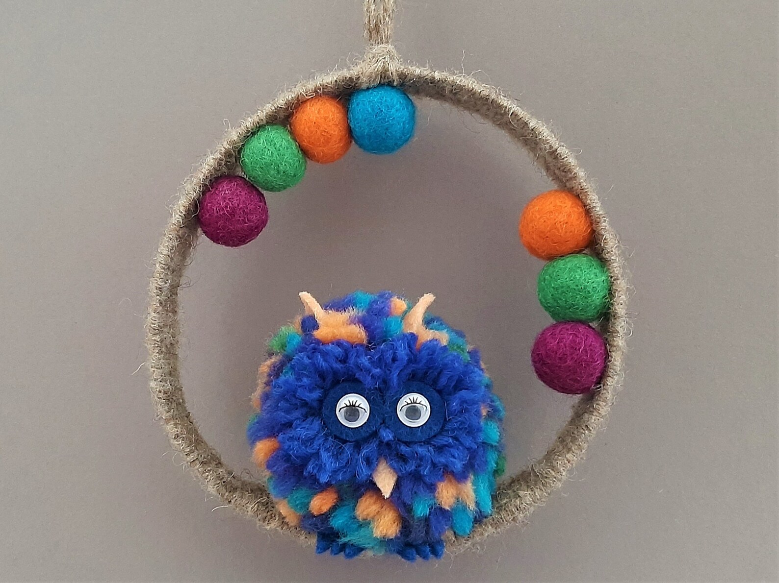Colorful Pom Pom Wall Art, Pom Pom Wall Hanging, Hoop Wall Art ...