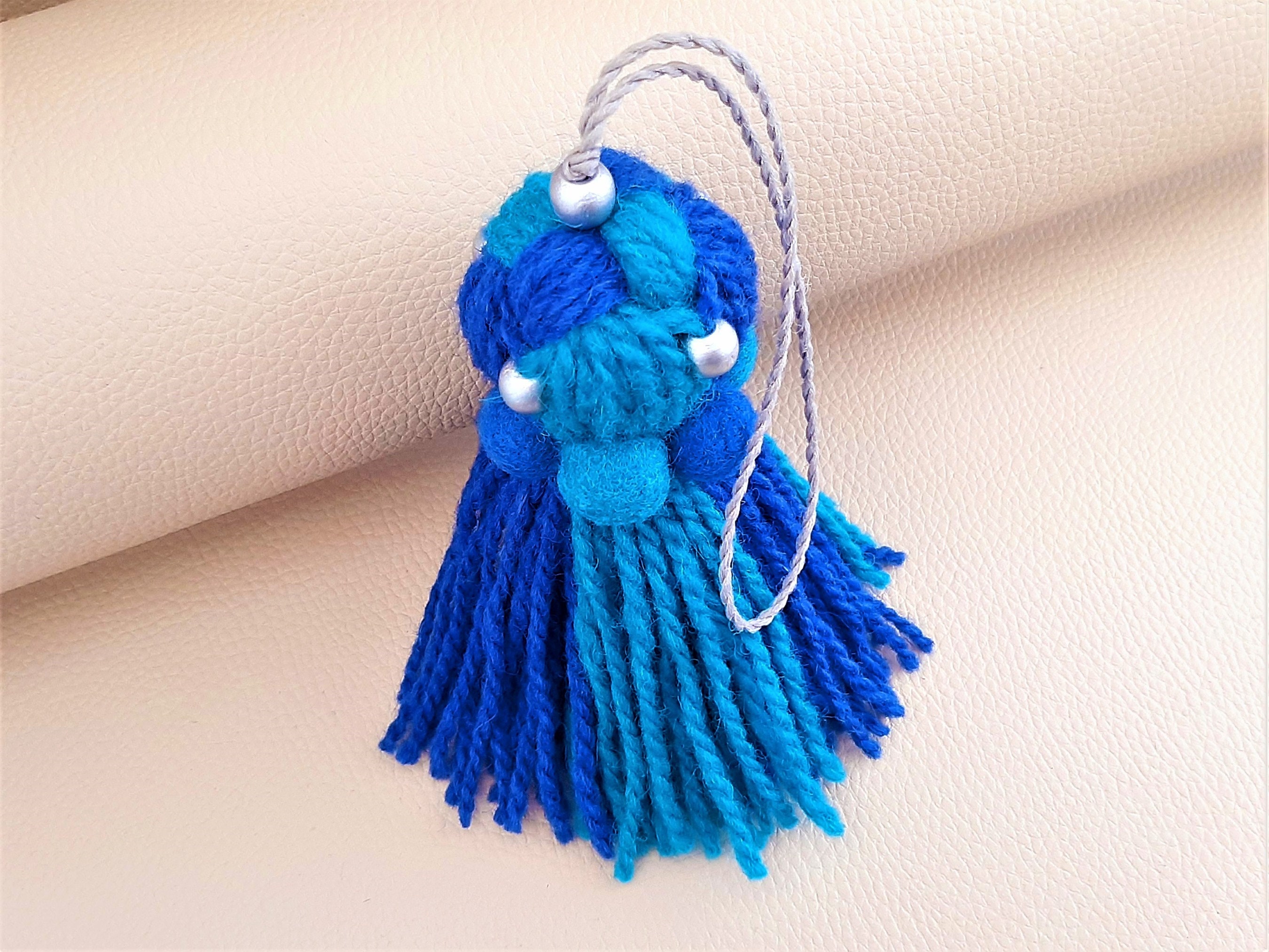Blue Yarn Tassel, Boho Home Decor Tassel, Large Doorknob Tassel 6 ...