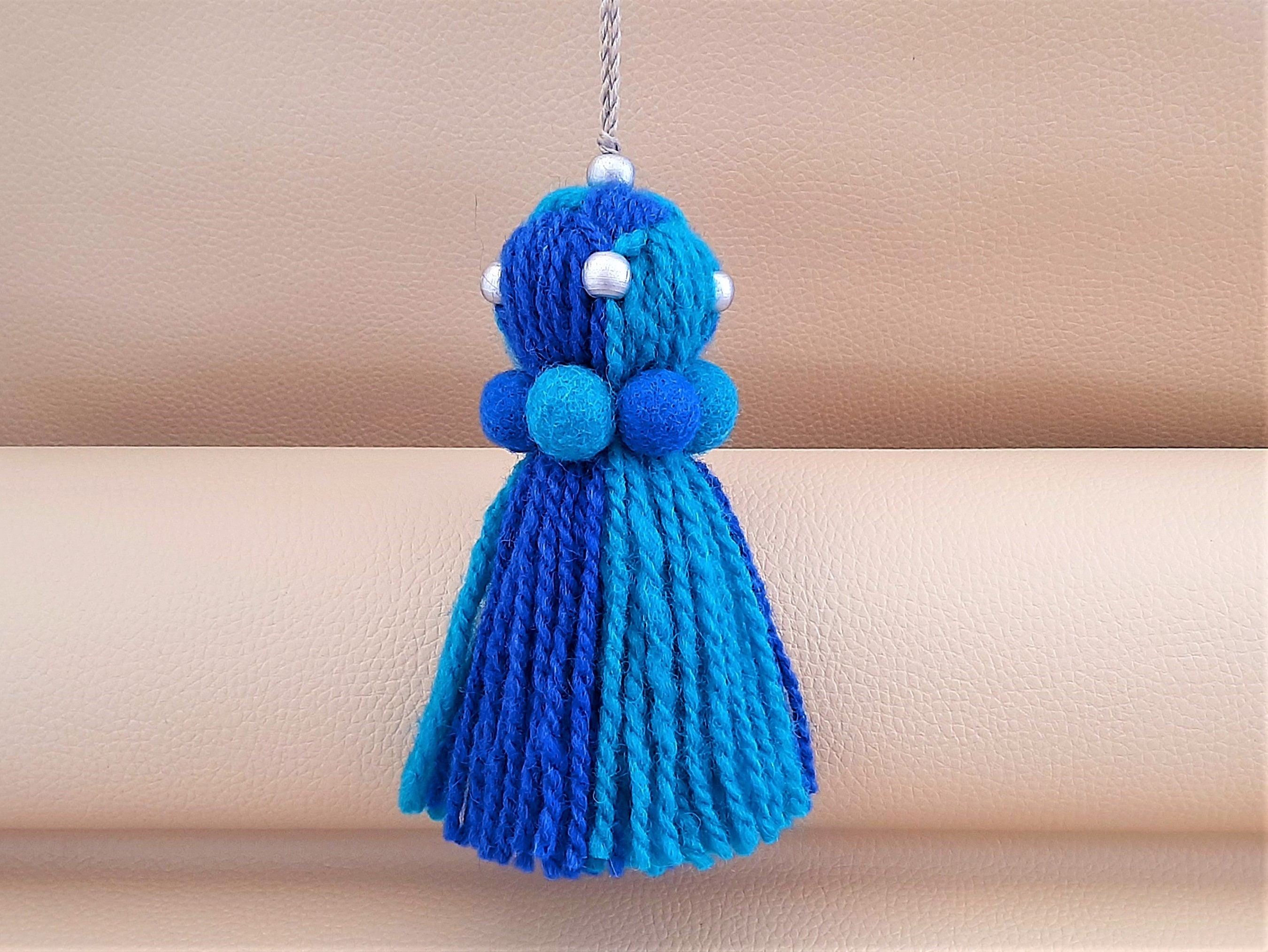 Blue Yarn Tassel, Boho Home Decor Tassel, Large Doorknob Tassel 6 ...