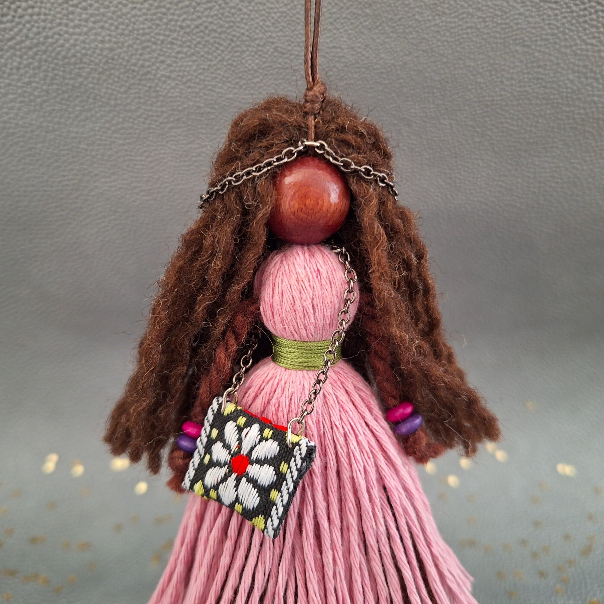 African American Macrame Doll, Black Fairy Doll, Yarn Doll, Small Boho ...