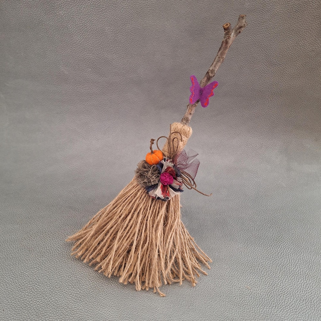 Witch Broom for Halloween Decoration Handmade of Jute 12'' - Etsy