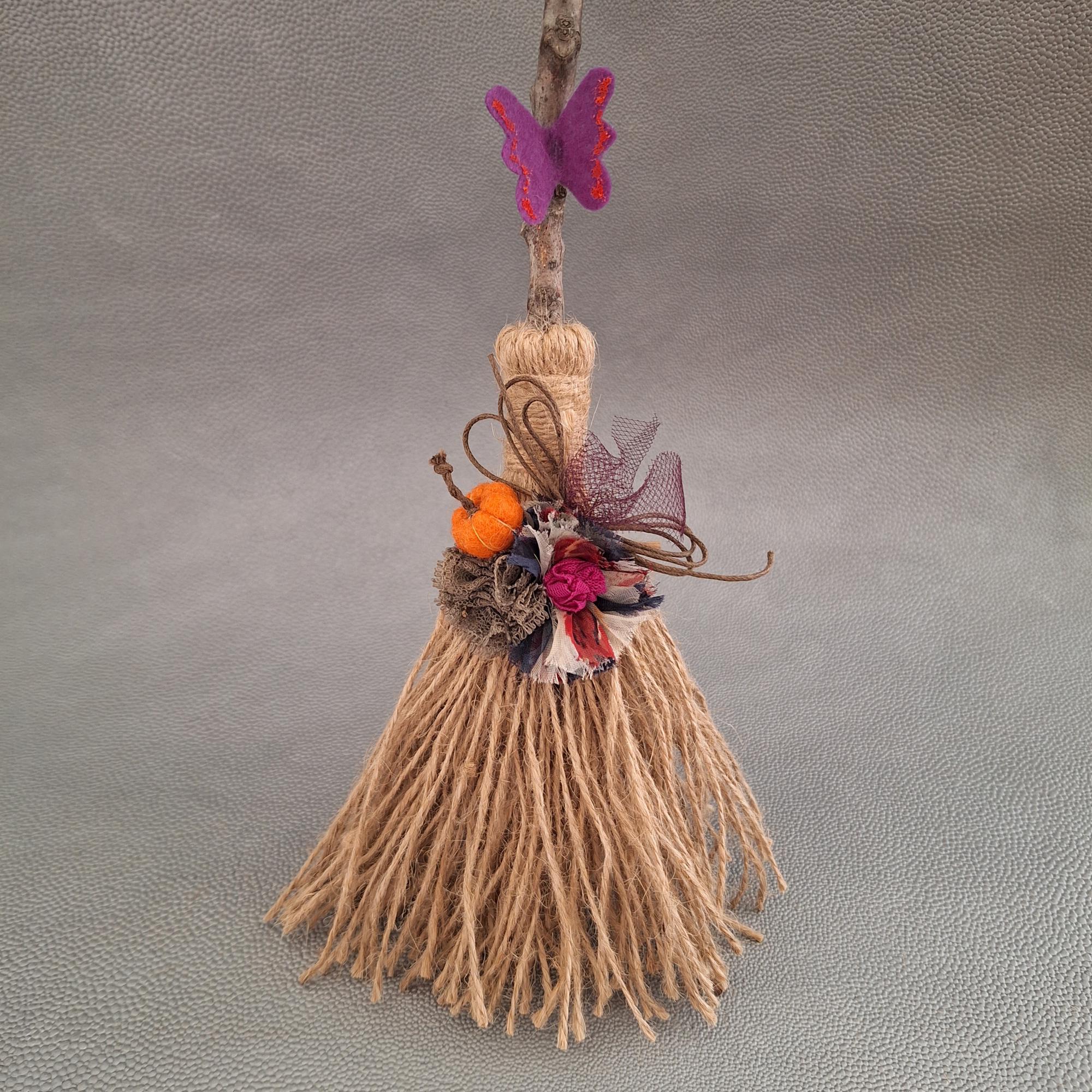Witch Broom for Halloween Decoration Handmade of Jute 12'' - Etsy