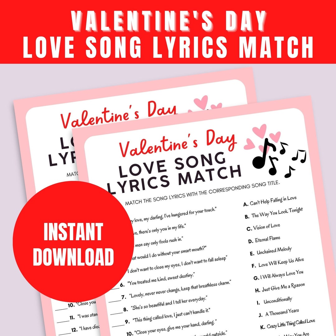 Valentine's Love Song Lyrics Match丨printable Love Song Trivia Game丨 ...