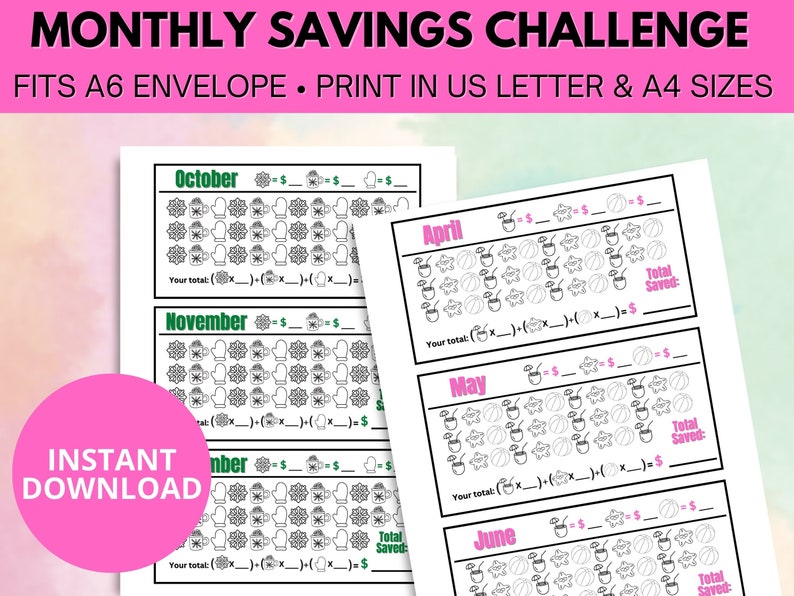 12-month Savings Tracker Printable A6 Monthly Savings - Etsy