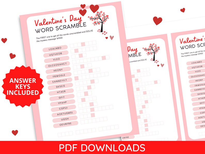 Printable Valentine’s Day Word Scramble Game | Valentine Party Game ...