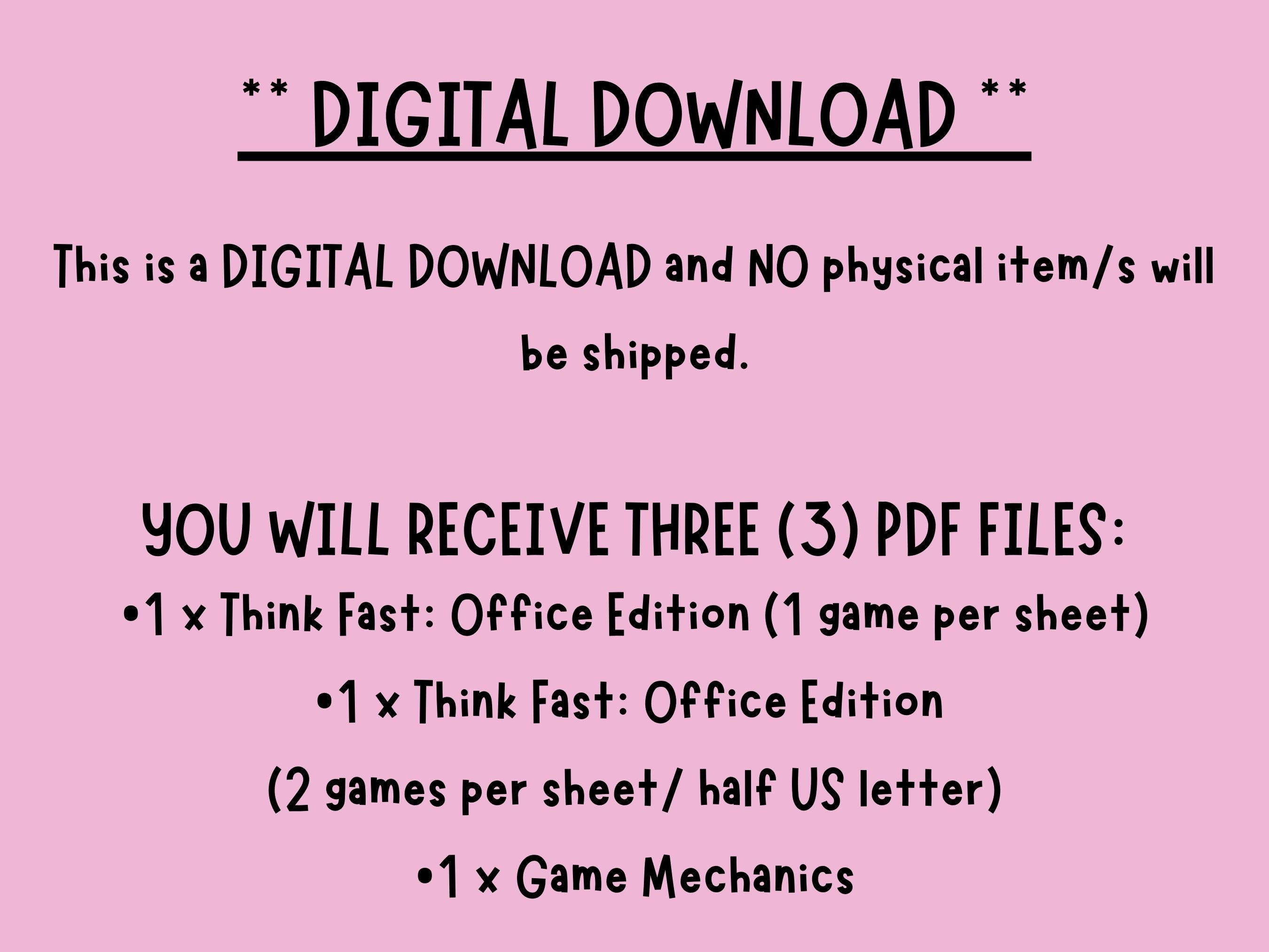 Think Fast Game: Office Edition Printable | Work Game | Office Party ...