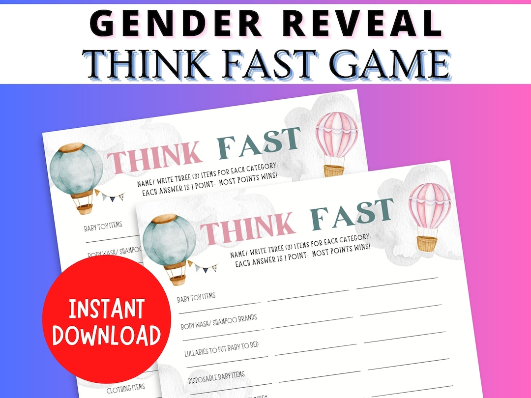 Think Fast Game Gender Reveal Printable Game Gender Reveal Party Game ...