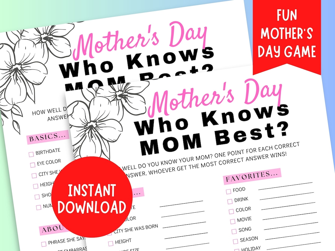 Who Knows Your Mom Best | Mother's Day Games Printable | Family Games ...