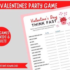 Printable Valentine's Day Think Fast Game | Printable Valentine's Day ...