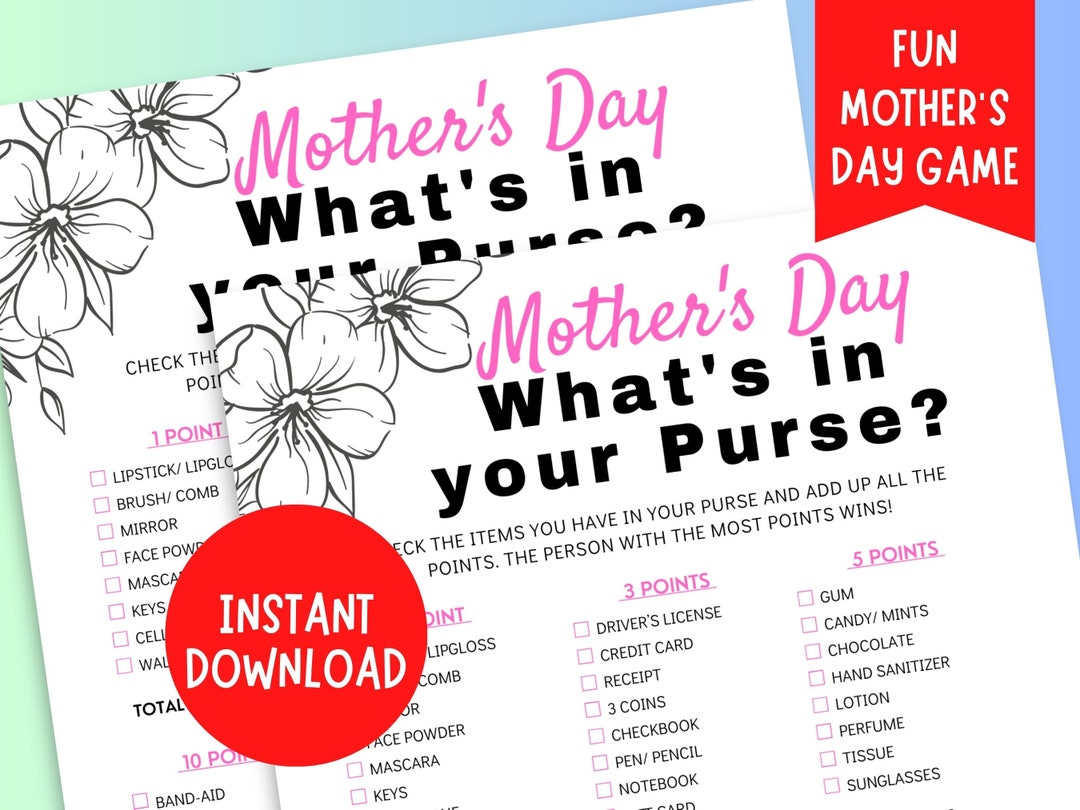 Mothers Day What's in Your Purse Game | Mothers Day Printable Games ...