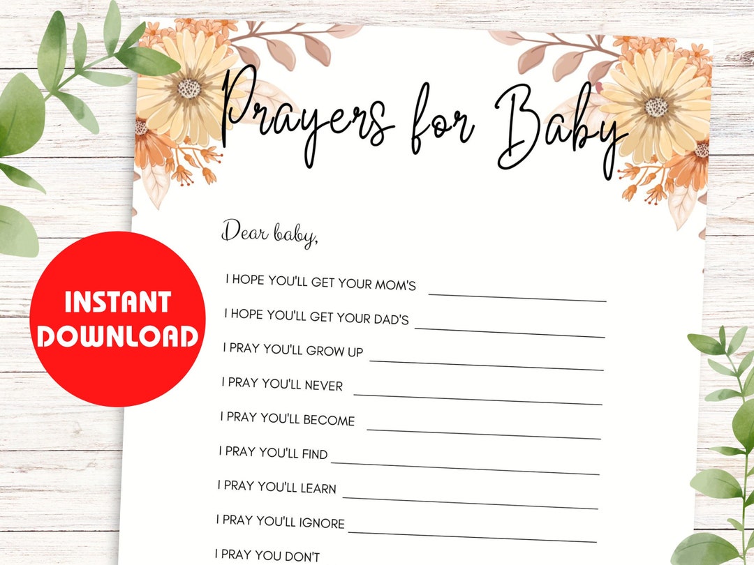 Prayers for Baby Printable Card | Baby Shower Wishes Printable | Simple ...