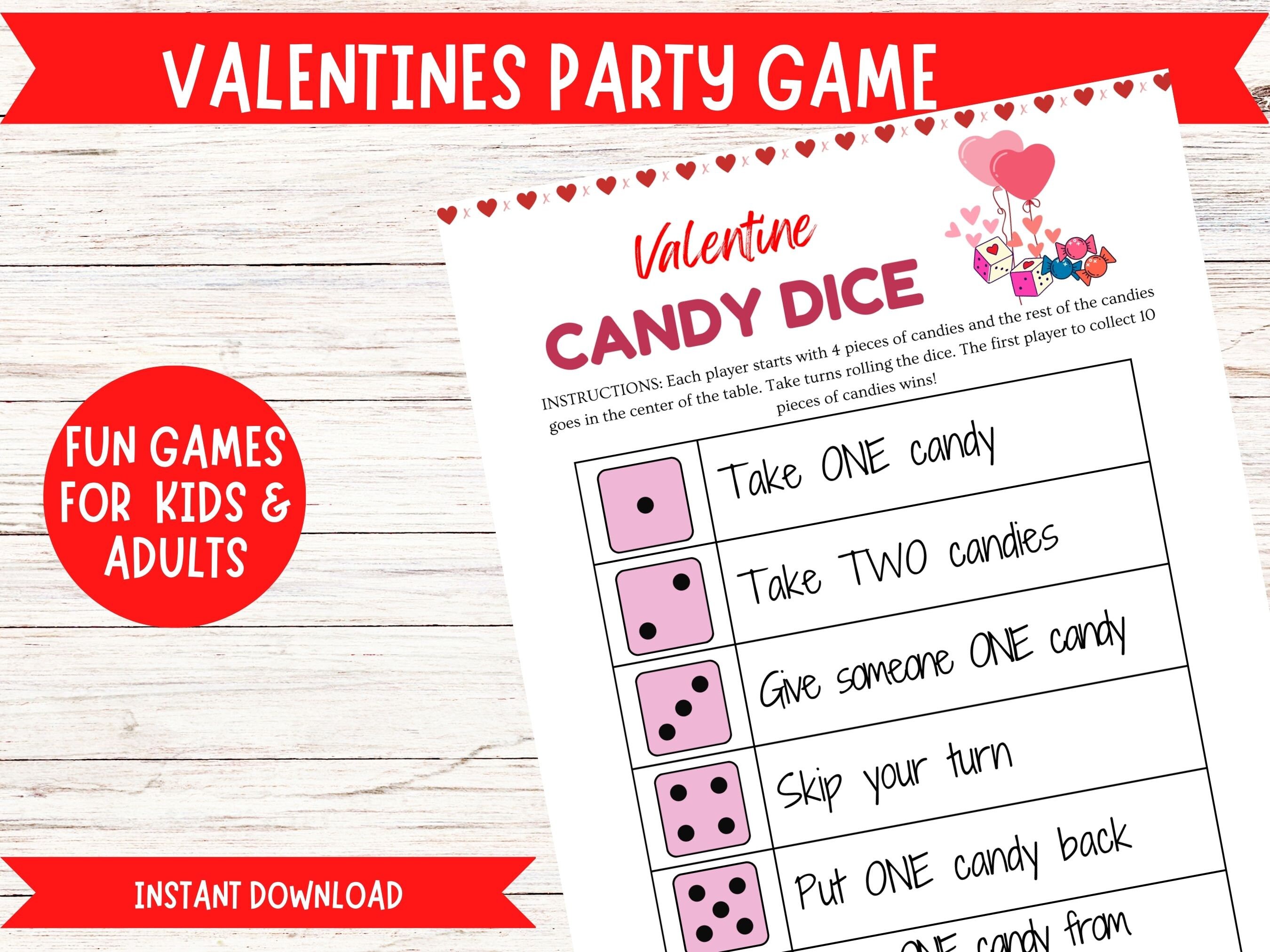 Printable Candy Dice Game | Valentine’s Day Party Games | Candy Game ...