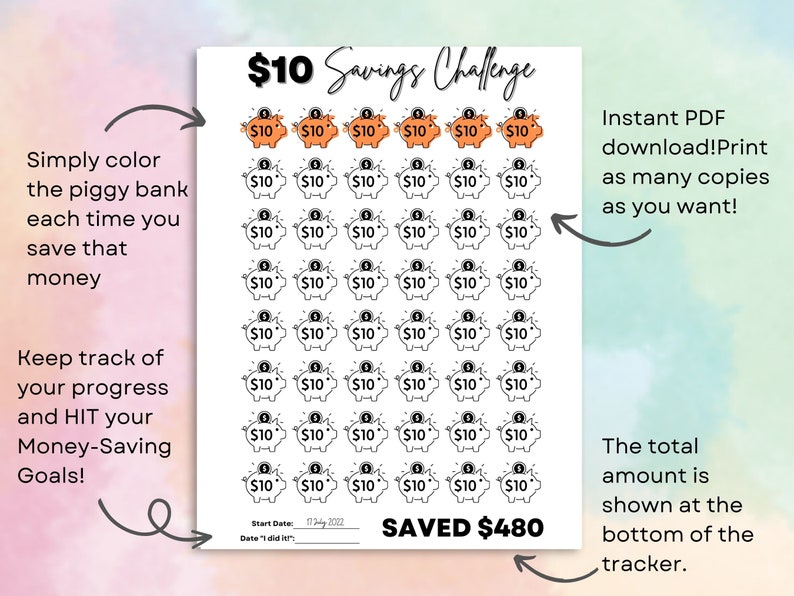 10-dollar Savings Challenge Printable Money Savings Challenge Printable ...