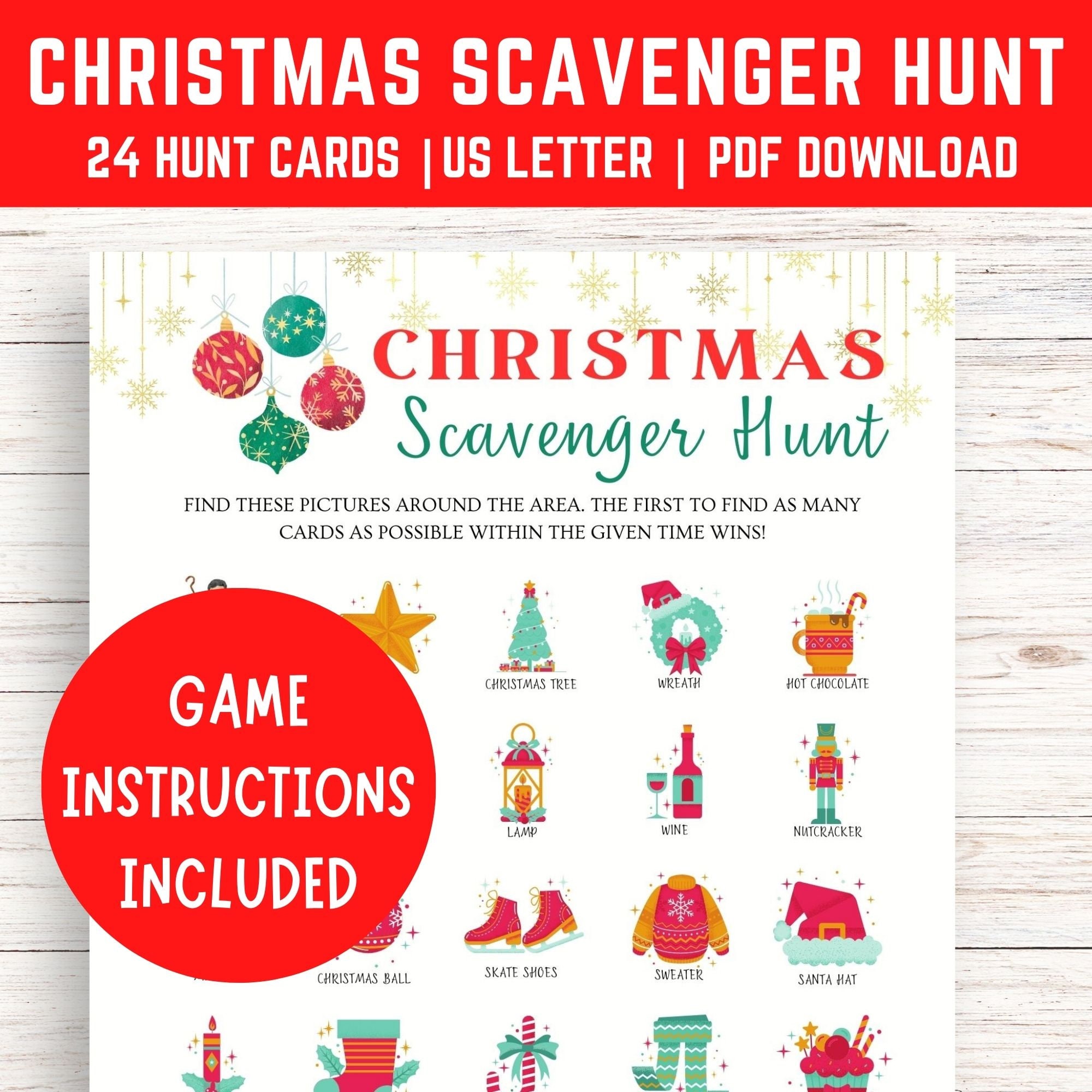Printable Christmas Scavenger Hunt | Christmas Party Game | Treasure ...
