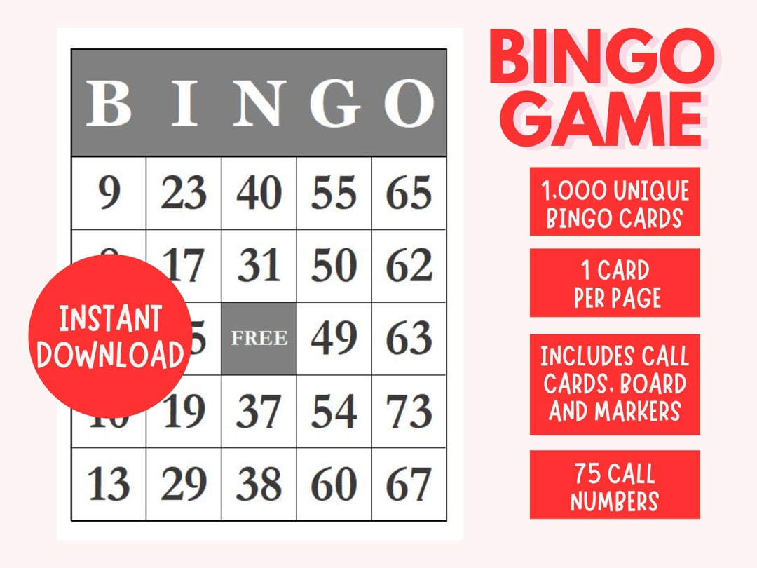 1000 Bingo Cards 1 Game per Page Large Print PDF Download Instant ...