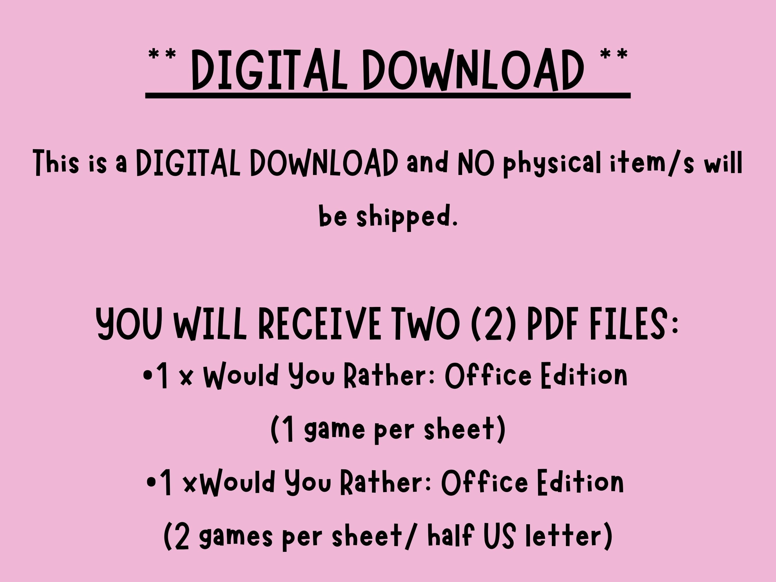Would You Rather Game Printable: Office Edition Office Icebreaker Game ...