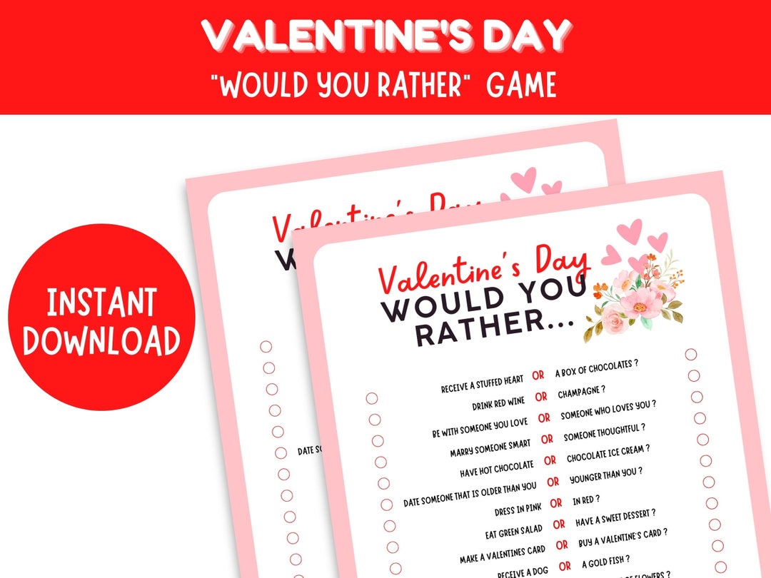Printable Valentine's Day Would You Rather Game | Valentine's Party ...